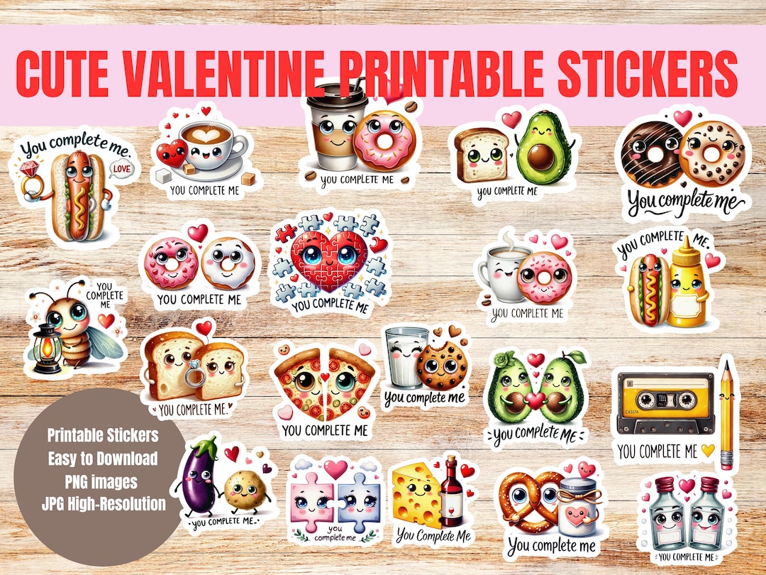 Valentine's Day Printable Sticker Set, Romantic Sticker Digital ...