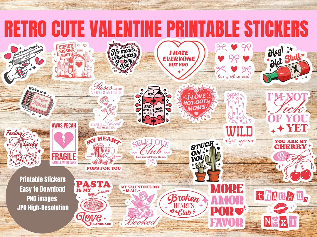 Valentine's Day Printable Sticker Set, Romantic Sticker Digital ...