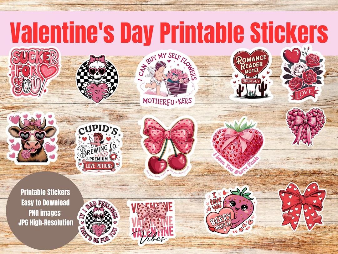 Valentine's Day Printable Sticker Set, Romantic Sticker Digital ...