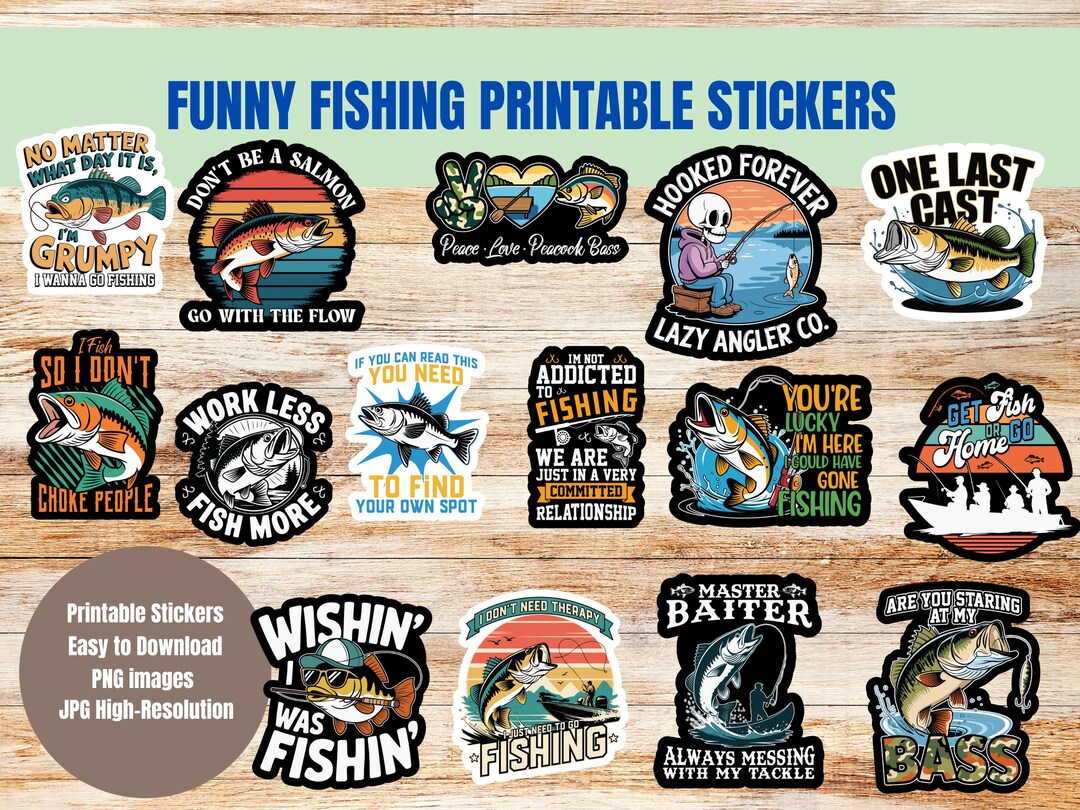 Funny Fishing Stickers Printable Fishing Stickers Digital Download ...