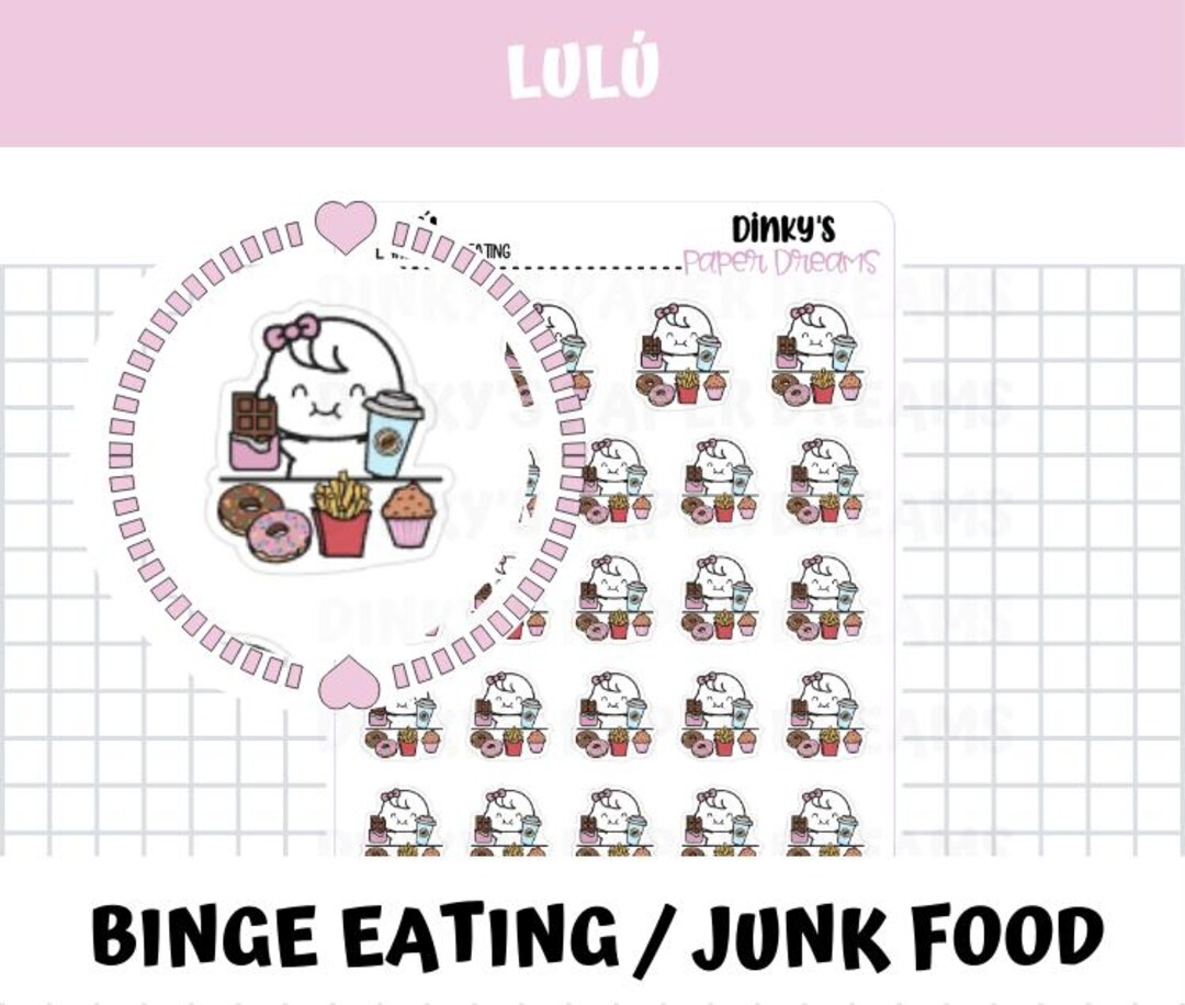 Binge Eating Sticker Sheet | Kawaii Junk Food Planner Stickers | Cute ...