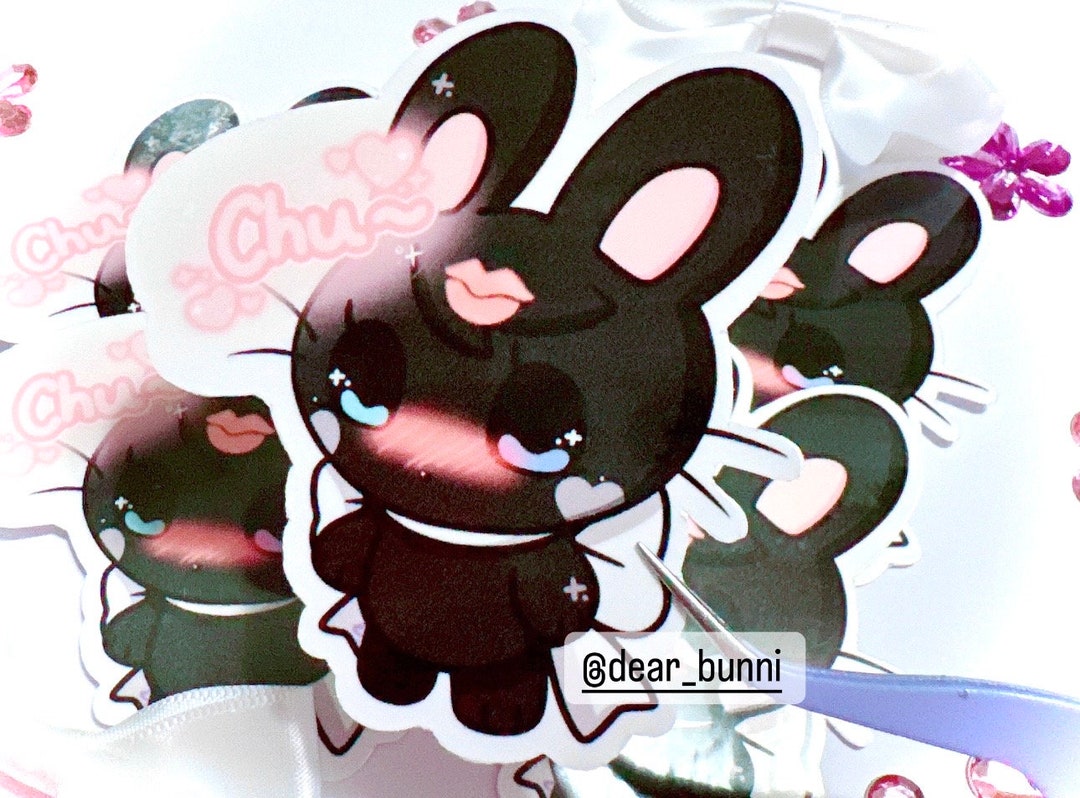 Kissy Bunny Blushing Meme kawaii Bunny Sticker 2.8 Inches Handmade Cute ...