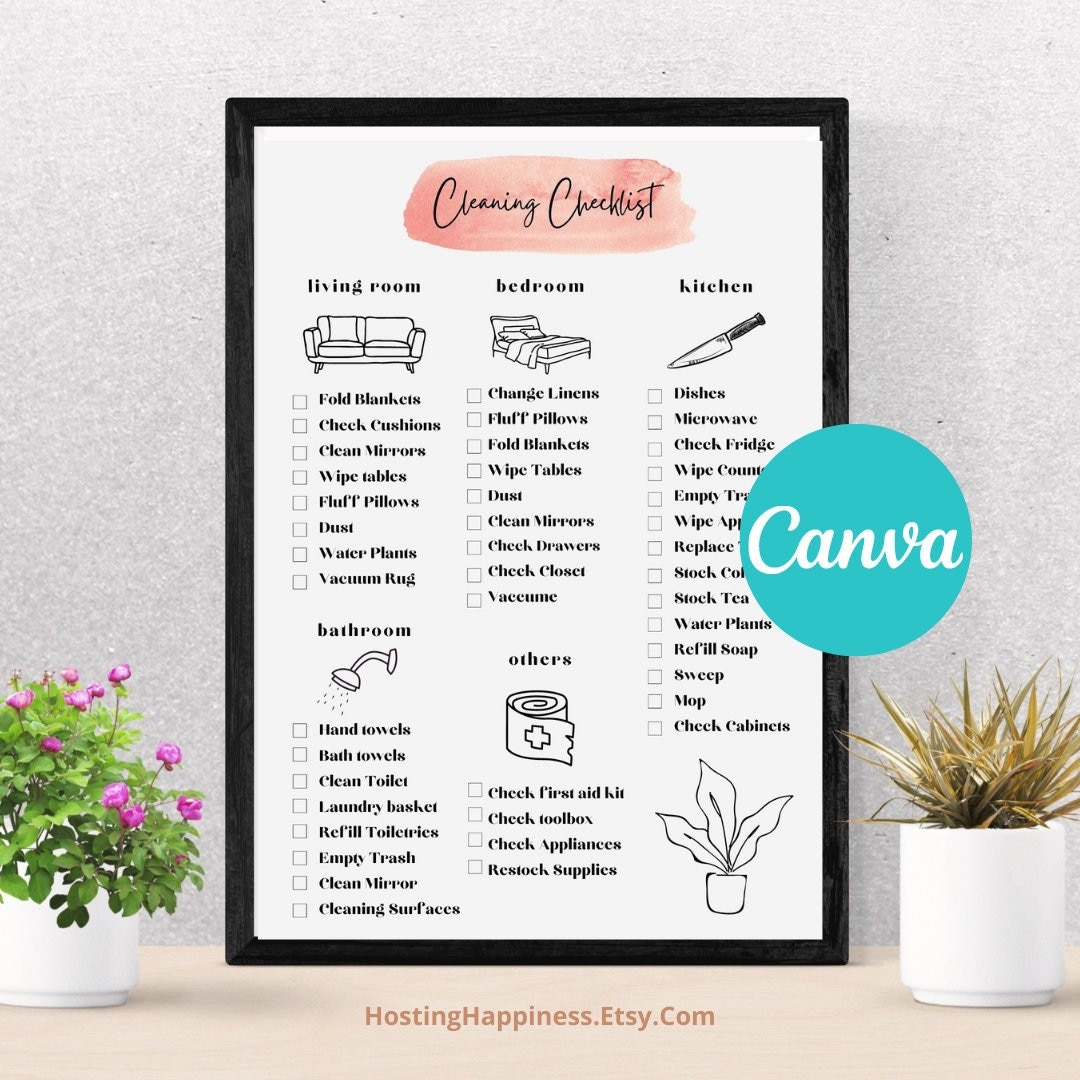 Airbnb Cleaning Checklist Template, Customizable VRBO Sign, Editable ...