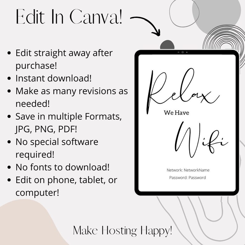 Airbnb Wifi Sign Template Bundle, Customizable VRBO Signs, Editable ...