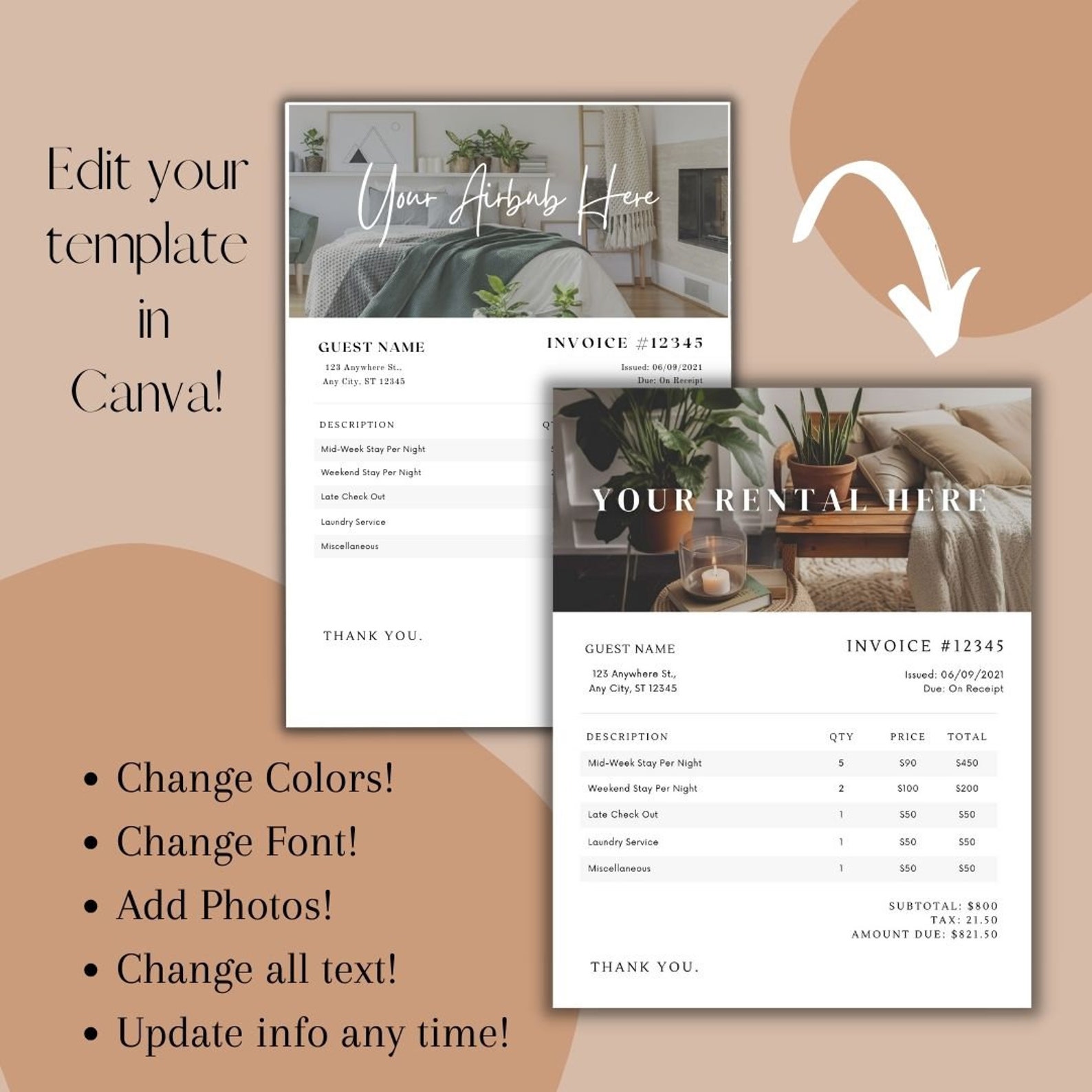 Customizable Rental Invoice Template, Informational Printable for ...
