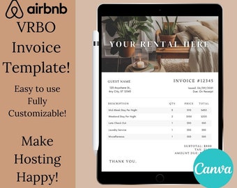 Customizable Airbnb Invoice Template, Informational Printable for VRBO ...