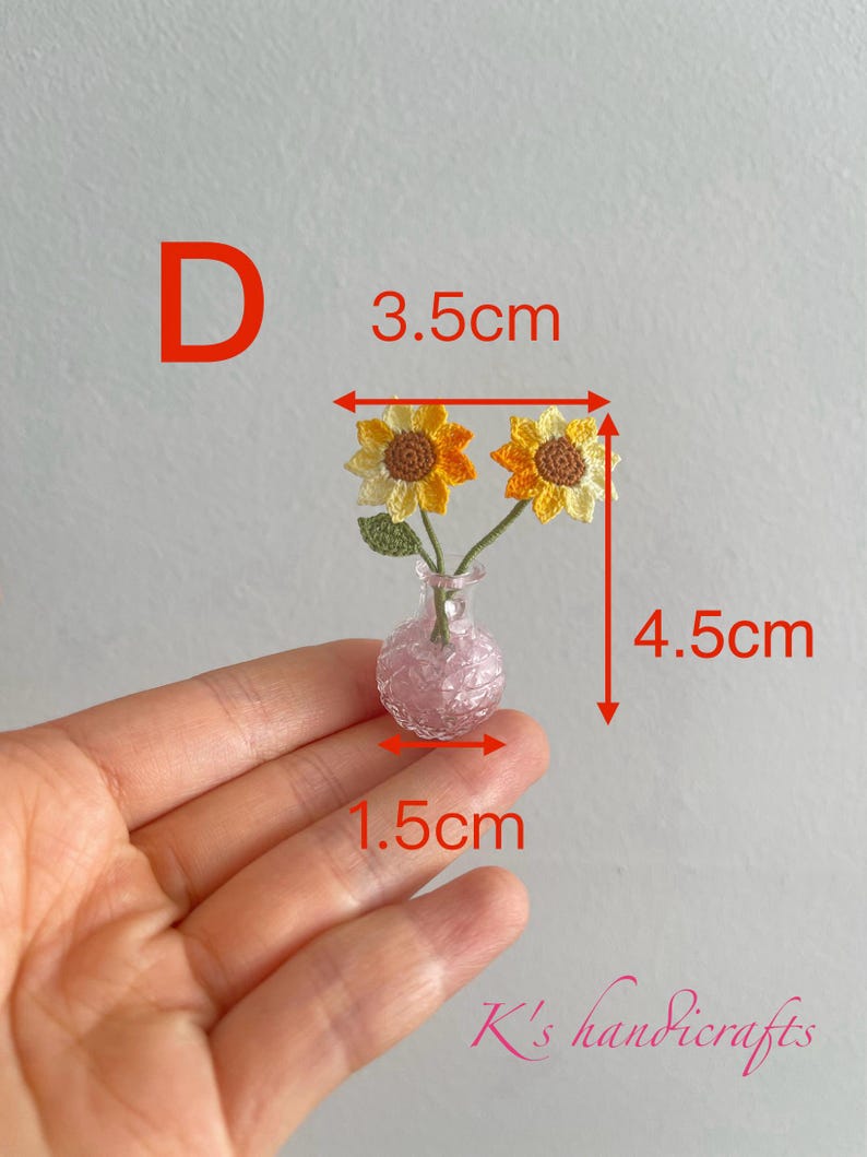 Micro Crochet Sunflowers in Glass Vase: Miniature Dollhouse Floral ...