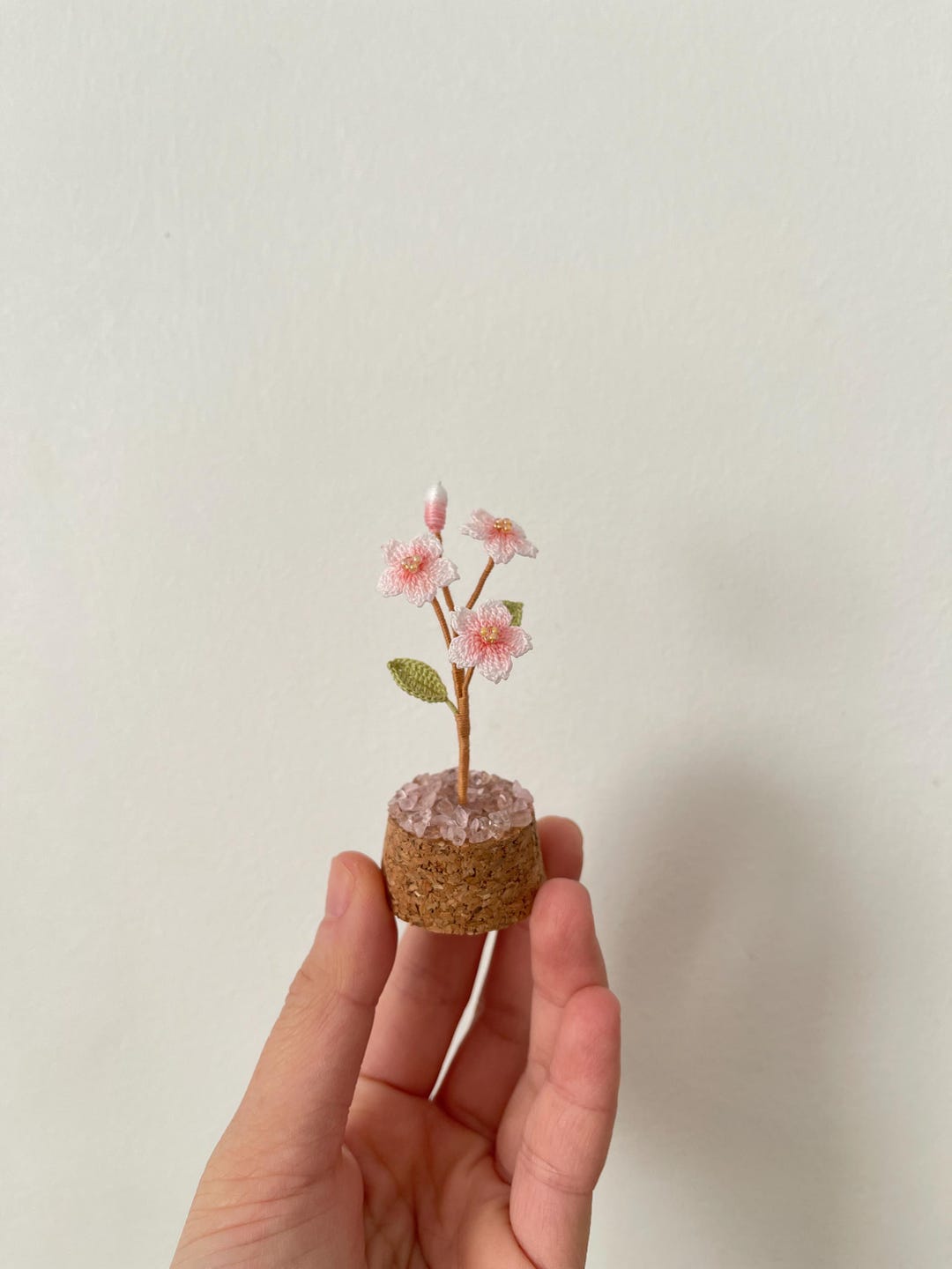 Micro Crochet Cherry Blossoms Glass Dome Miniature Sakura Tiny Decor ...