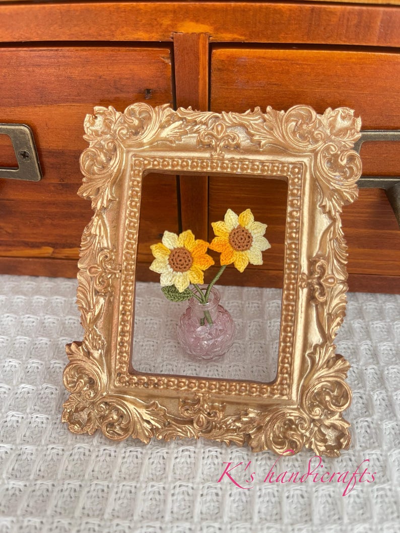 Micro Crochet Sunflowers in Glass Vase: Miniature Dollhouse Floral ...
