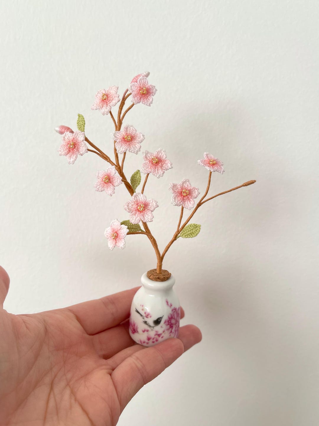 Micro Crochet Cherry Blossoms With Vase: Miniature Sakura Decor Mother ...