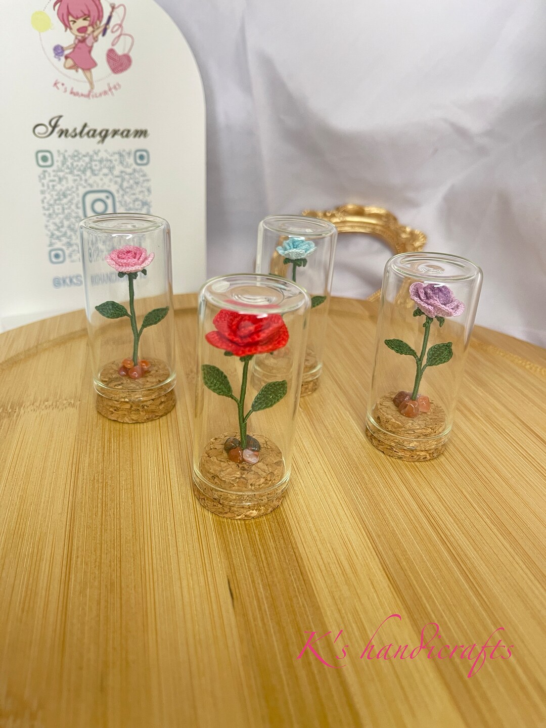 Handmade Micro Crochet Red Rose in Mini Glass Bottle | Unique Handmade ...