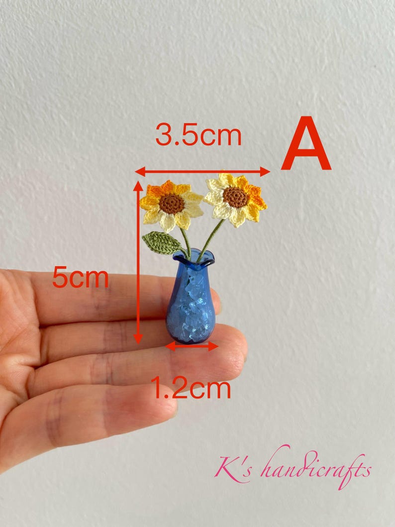 Micro Crochet Sunflowers in Glass Vase: Miniature Dollhouse Floral ...
