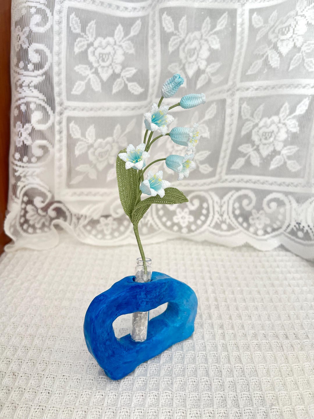 Miniature Crochet Bluebell Flower With Handcrafted Clay Blue Vase Gift ...