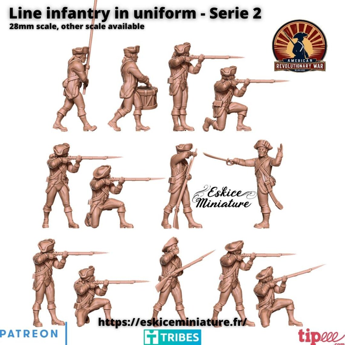American Revolutionary War Line Infantry Unit 2 (13 Models) Various ...