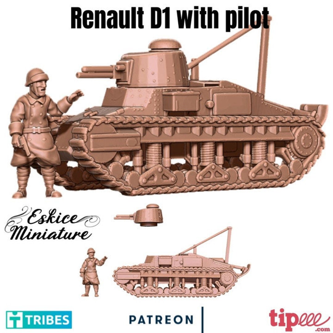 Battlegroup French Renault D1 Tank With Pilot 28mm - Etsy