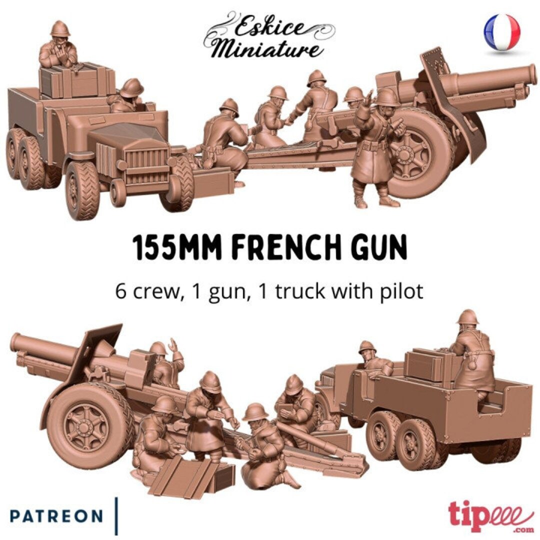 WWII French 155mm Howitzer With Tow and Crew Various Scales Historical ...