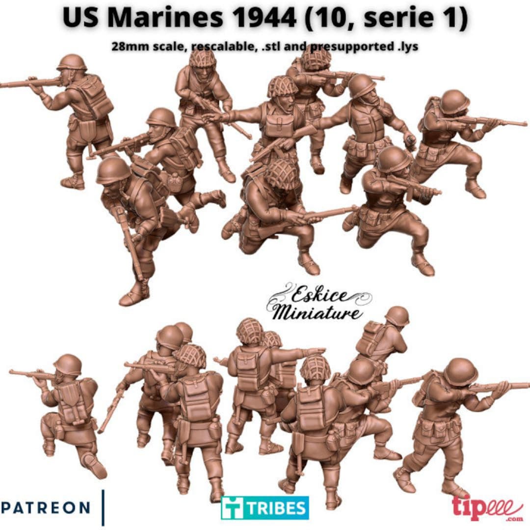WWII USMC 1944 Infantry Squad (10 Models) Various Scales Historical ...