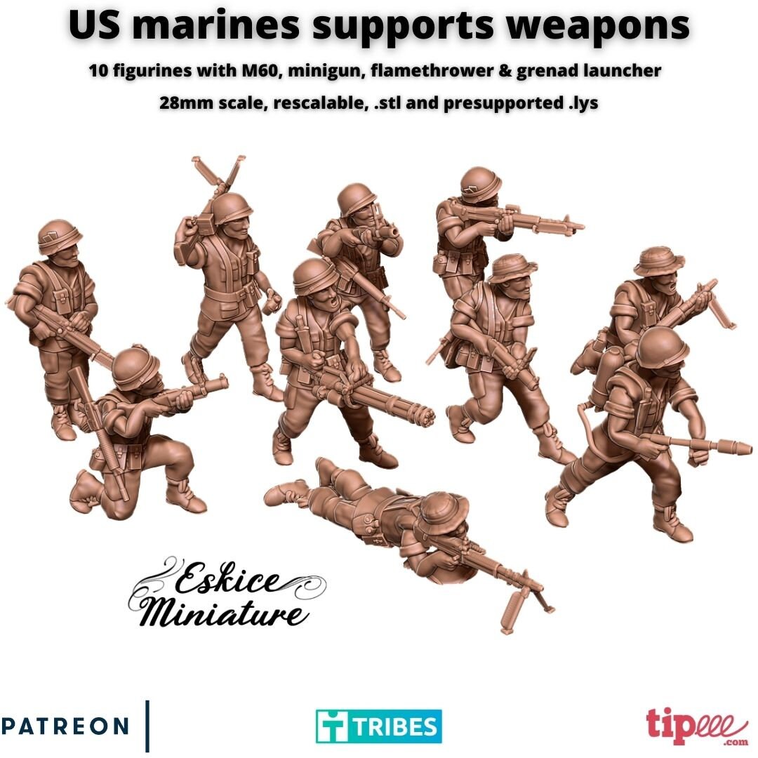 Vietnam War US Marines Squad With Support Weapons (10 Models) Various ...