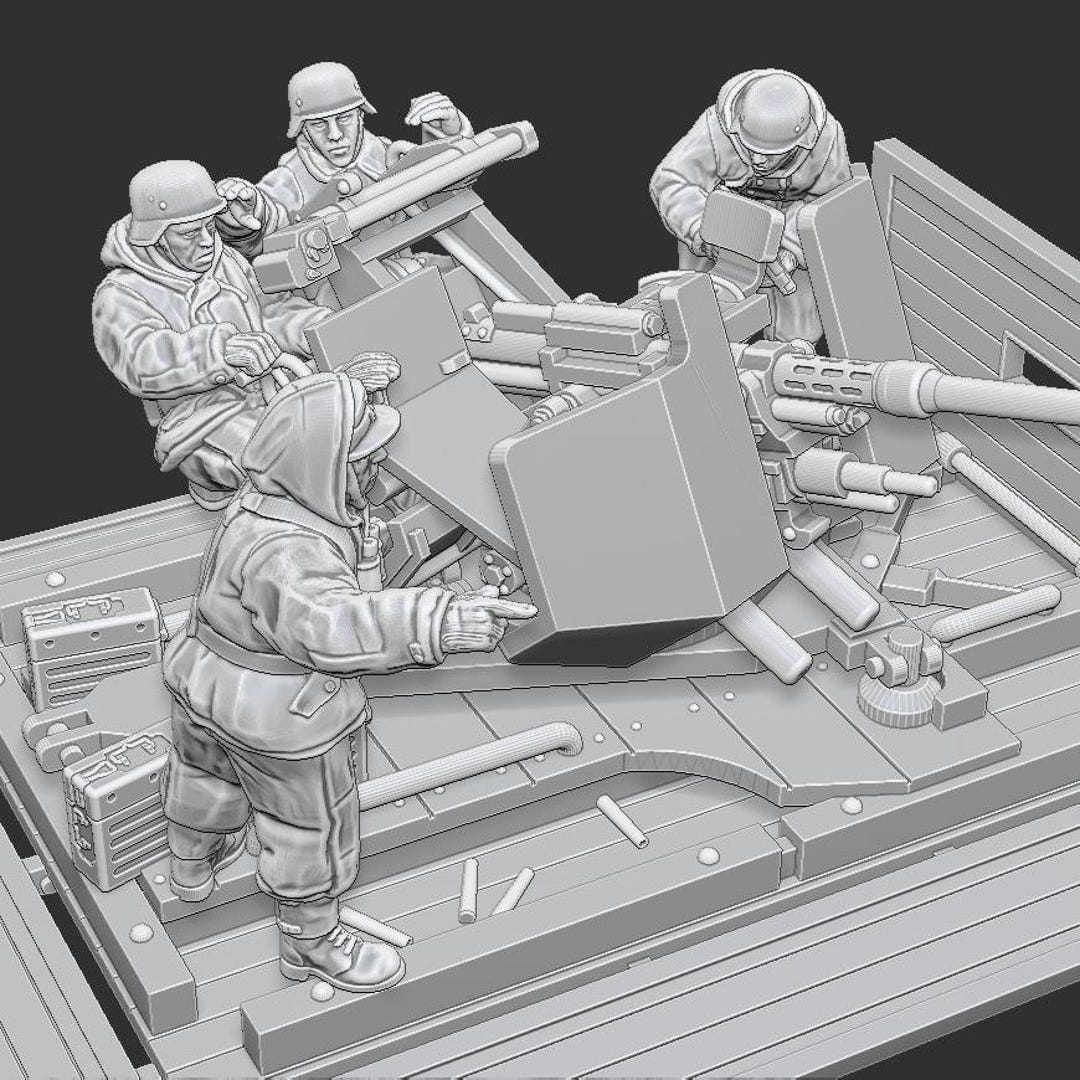 WWII German 3.7cm Flak on Cargo Platform With Crew Various Scales ...