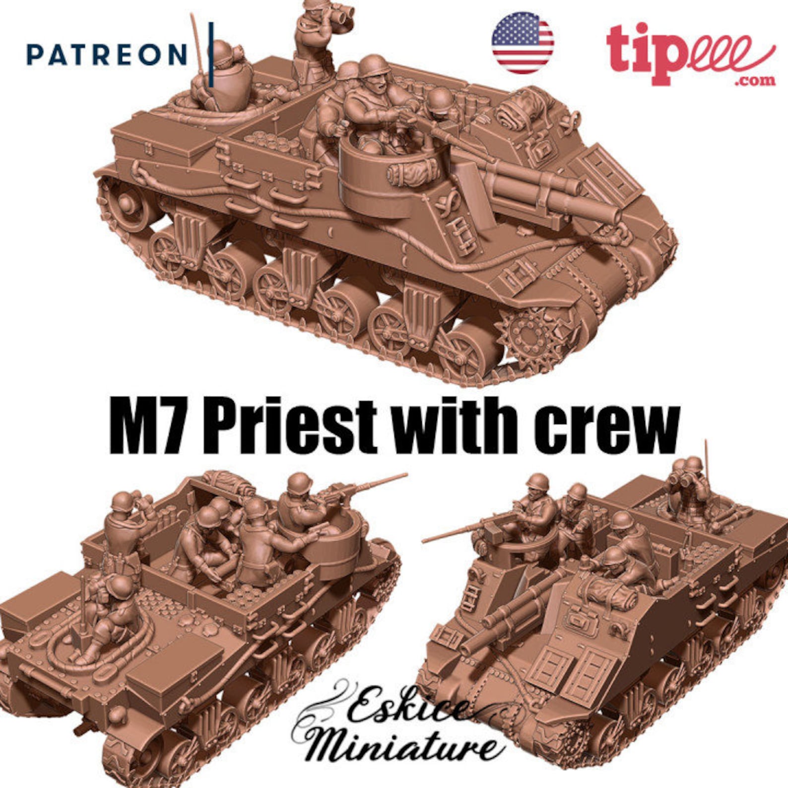 WWII US M7 Priest With Crew Various Scales Historical Wargaming (US ...
