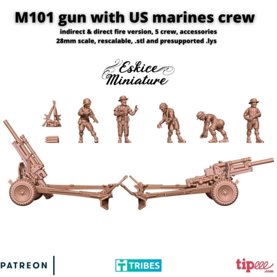 Bolt Action Coc Fow Battlegroup Bolt Action USMC M101 Gun With Crew - Etsy