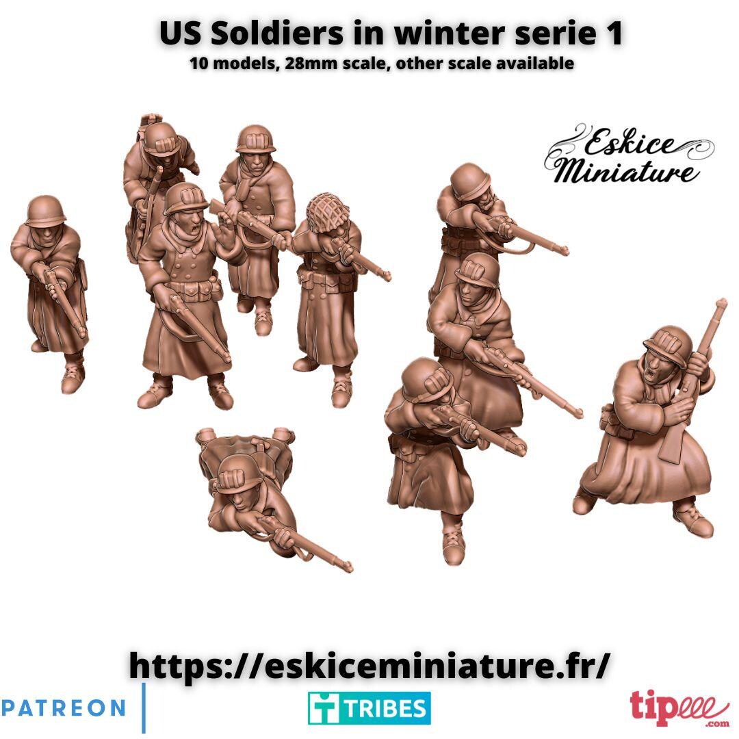 WWII US Winter Infantry Squad (10 Models) Various Scales Historical ...