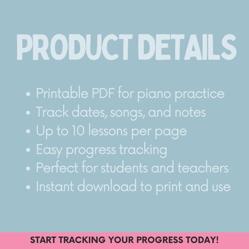 Piano Lessons Worksheet: Student Progress Tracker (PDF) - Etsy