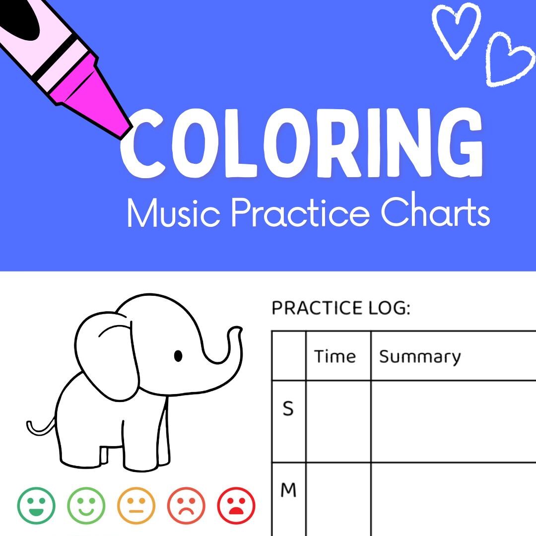 Music Coloring Page Cute Elephant Fun Music Weekly Piano Progress Chart ...