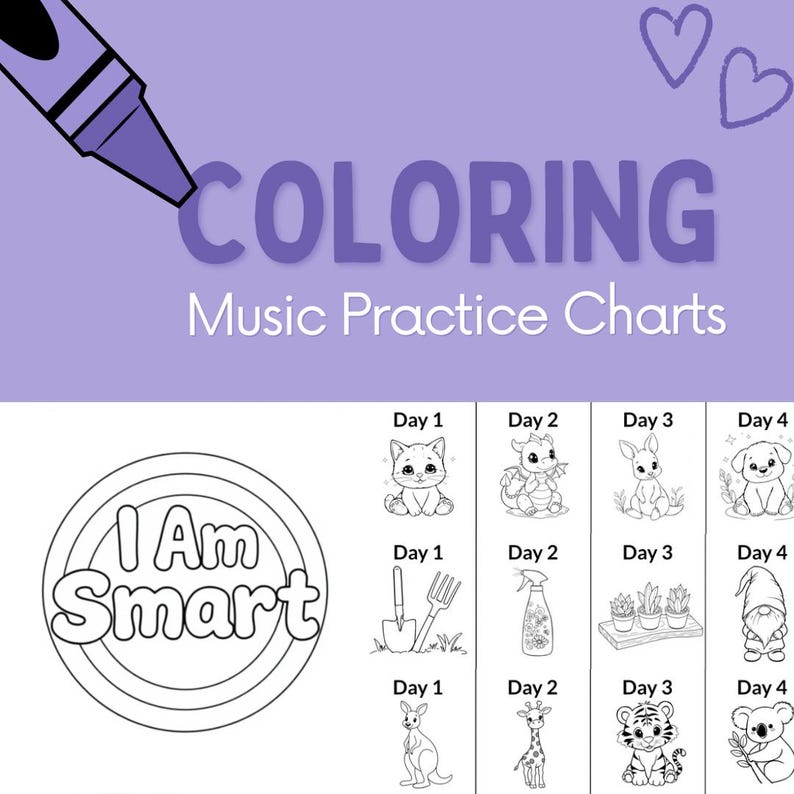 Coloring Music Practice Chart Lesson Checklist for Kids Motivational ...