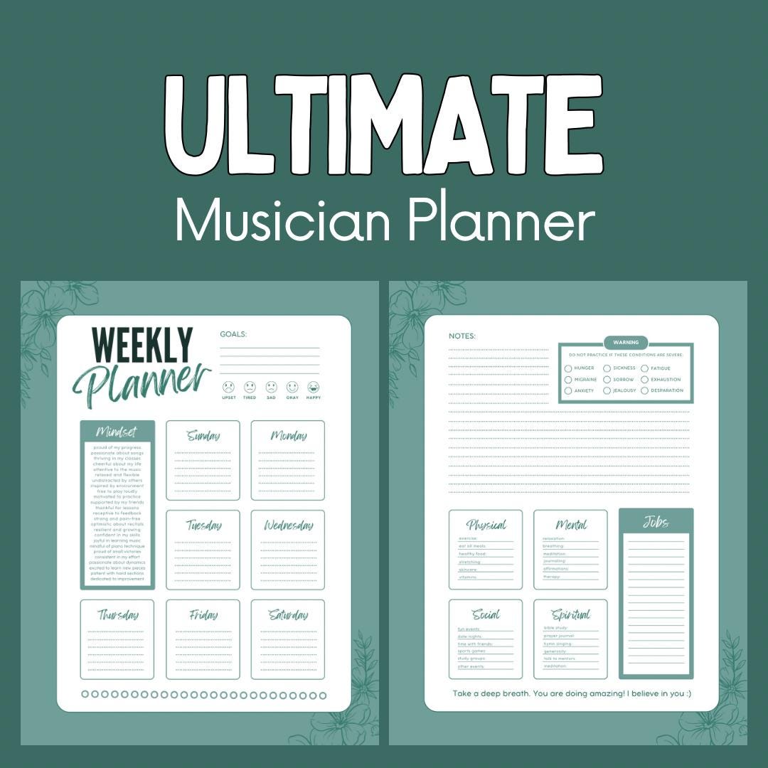 Musician Weekly Planner Mood Tracker Mental Health Wellness Journal PDF ...