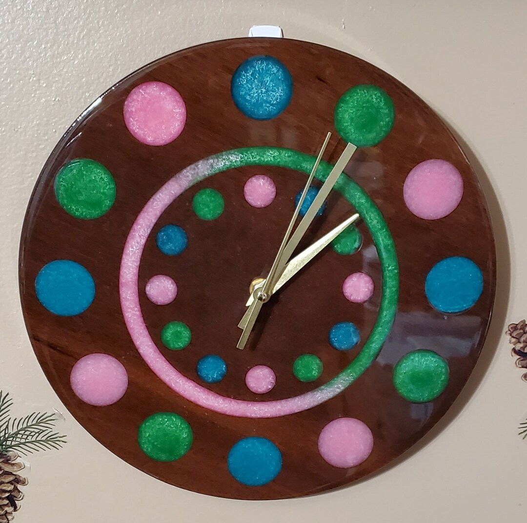 11.25" Round Brazilian Hardwood Clock With Resin Inlays and a High ...