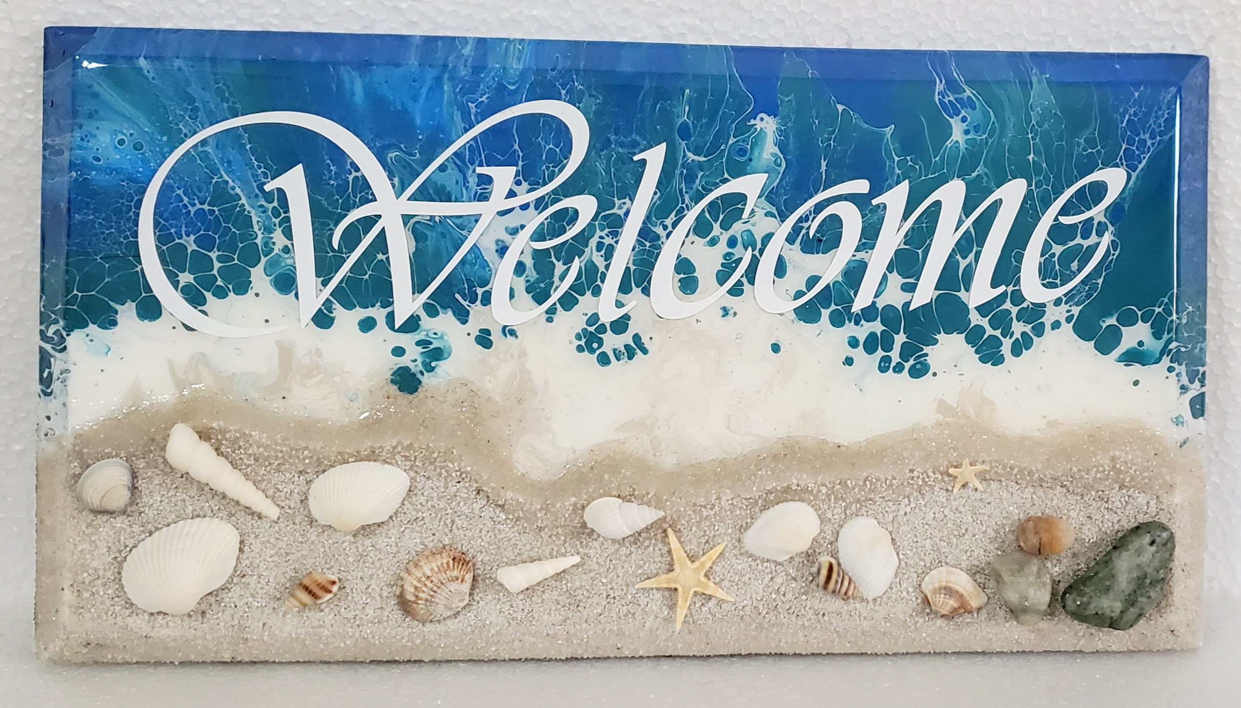 Acrylic, Wood and Resin Welcome Sign With Ocean and Beach Theme - Etsy