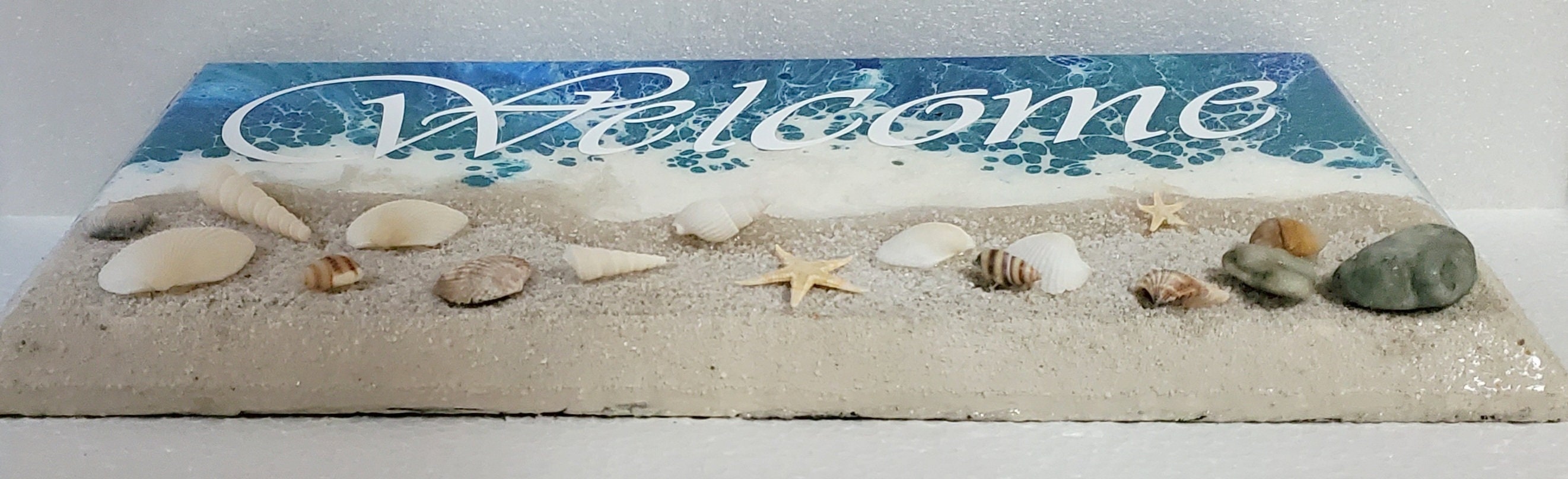 Acrylic, Wood and Resin Welcome Sign With Ocean and Beach Theme - Etsy