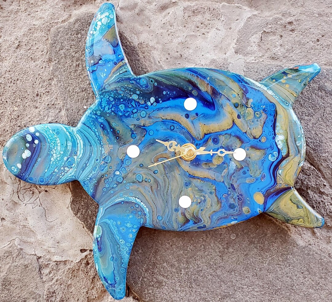 Wood and Resin Sea Turtle Clock - Etsy