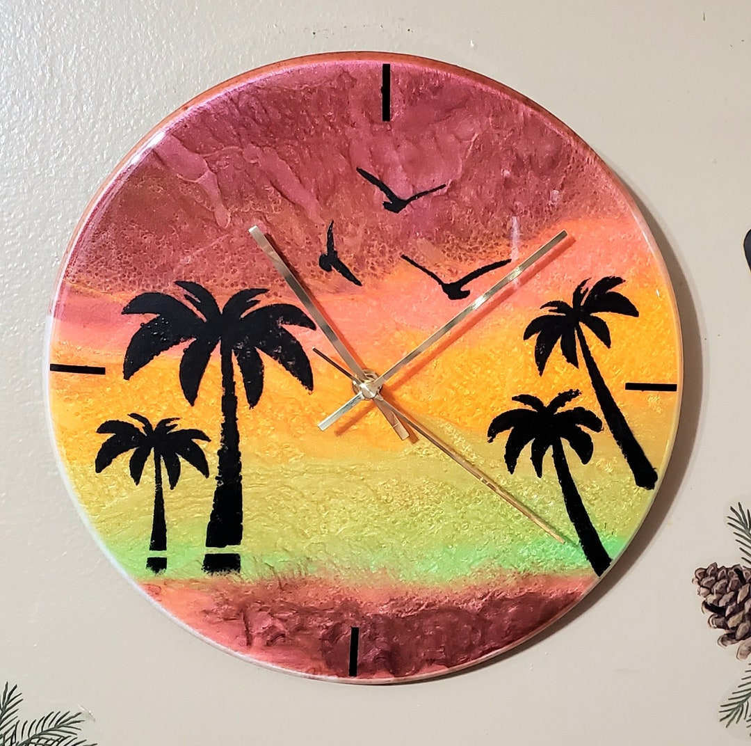 Resin Palm Tree Clock, Sunset Sherbet Colors, 11.25" Round - Etsy