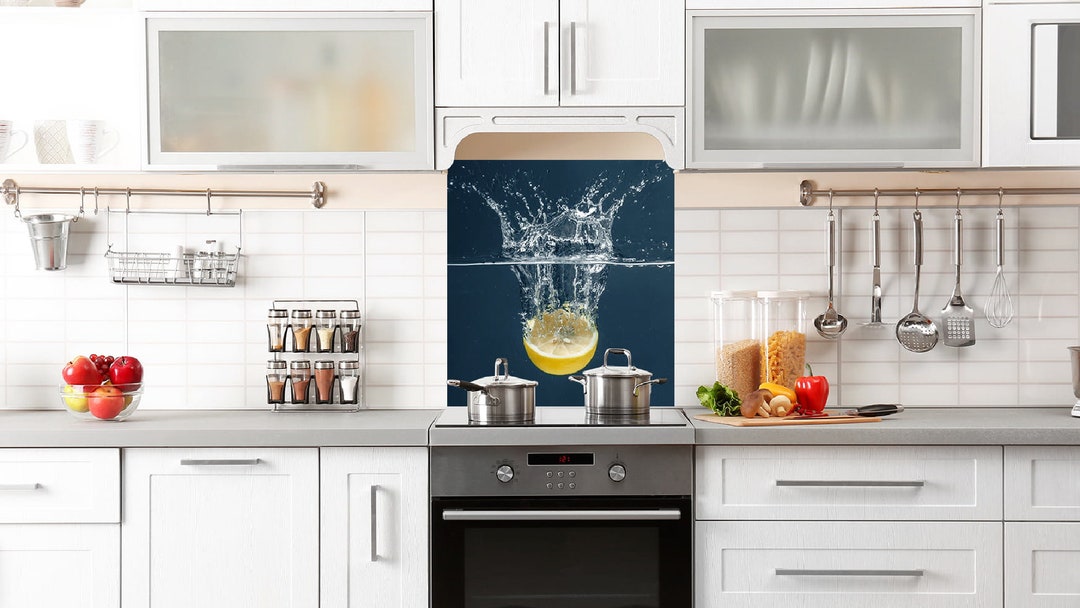 Glass Splashback Kitchen Tile Cooker Panel LEMON 60x65cm Tempered Glass ...