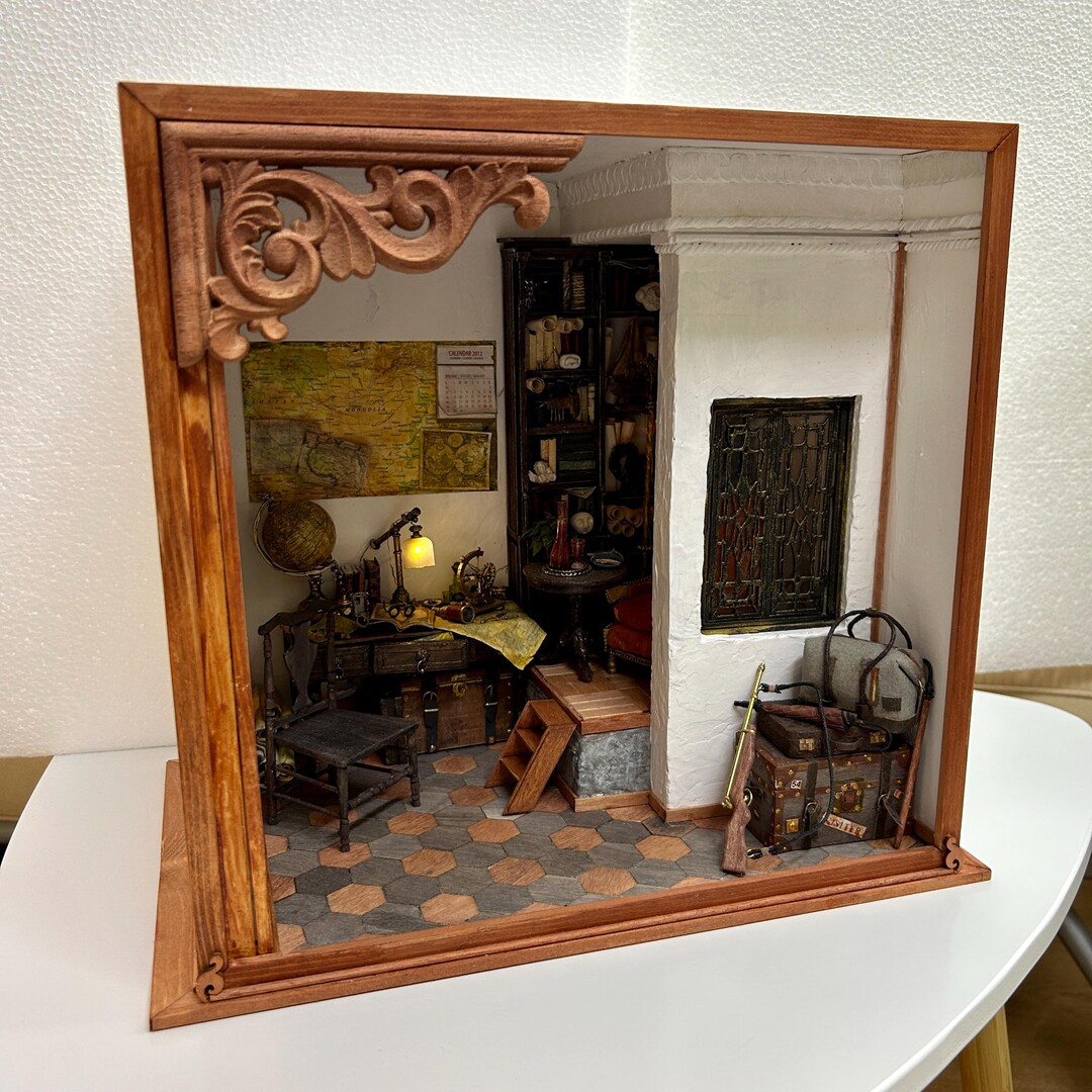 Explorer's Study Diorama With Lights, Books, Globe and Suitcases, OOAK ...