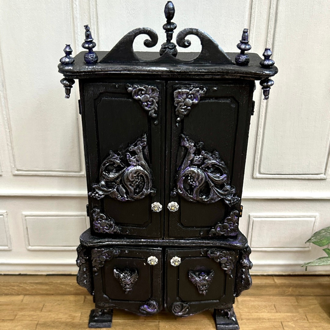 Miniature Gothic Dollhouse Cabinet, Black Dollhouse Furniture, Goth ...