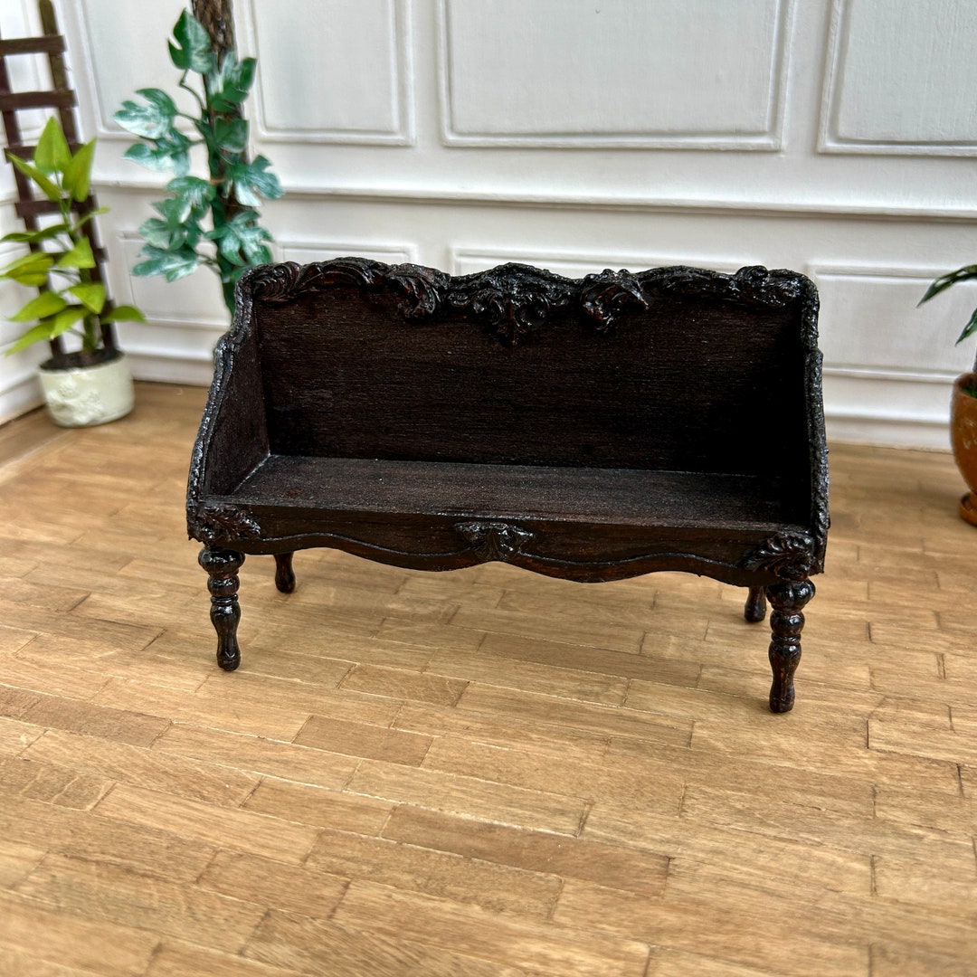 Handmade Vintage Miniature Bench Made From Wood With Ornate Details ...