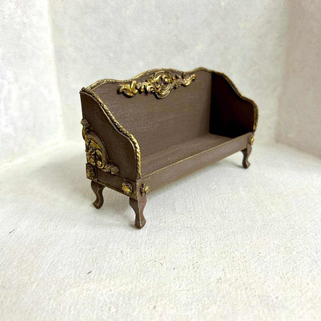Handcrafted Vintage Miniature Bench, Coffee Bean Brown Diorama ...