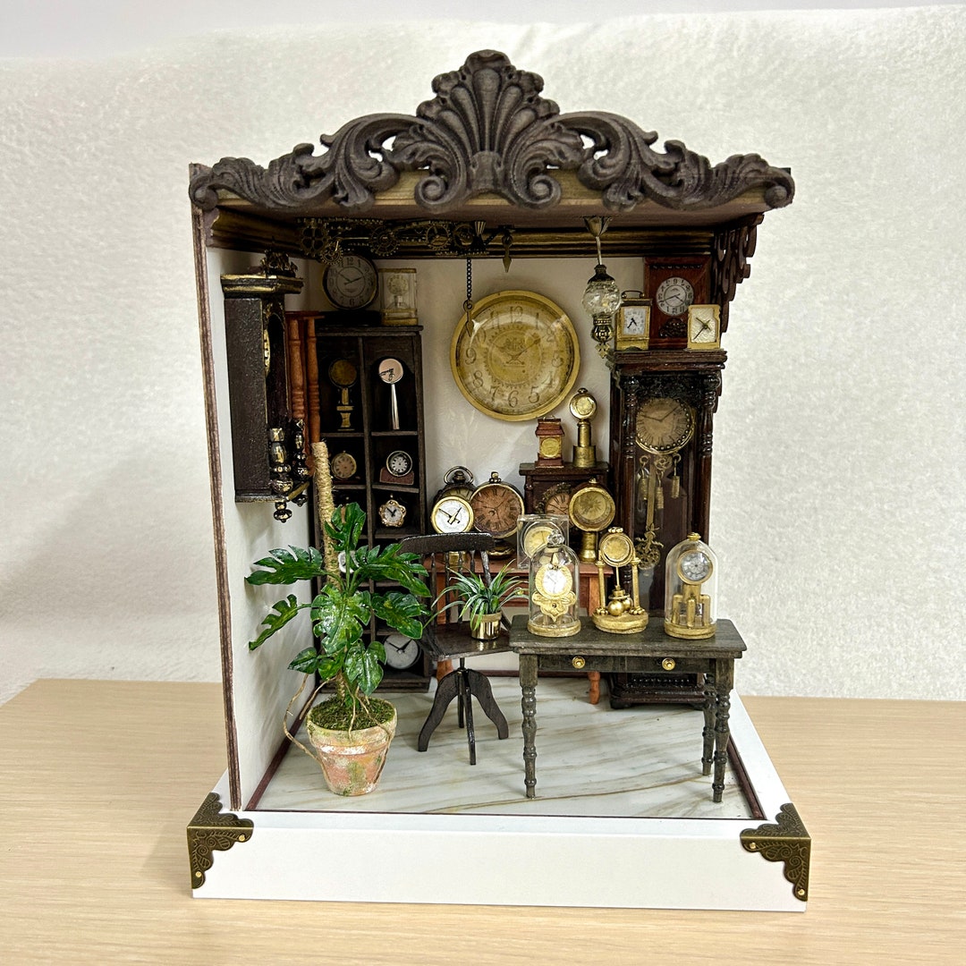 Miniature Clock Shop With Lights, Watchmaker's Workshop Room Box ...