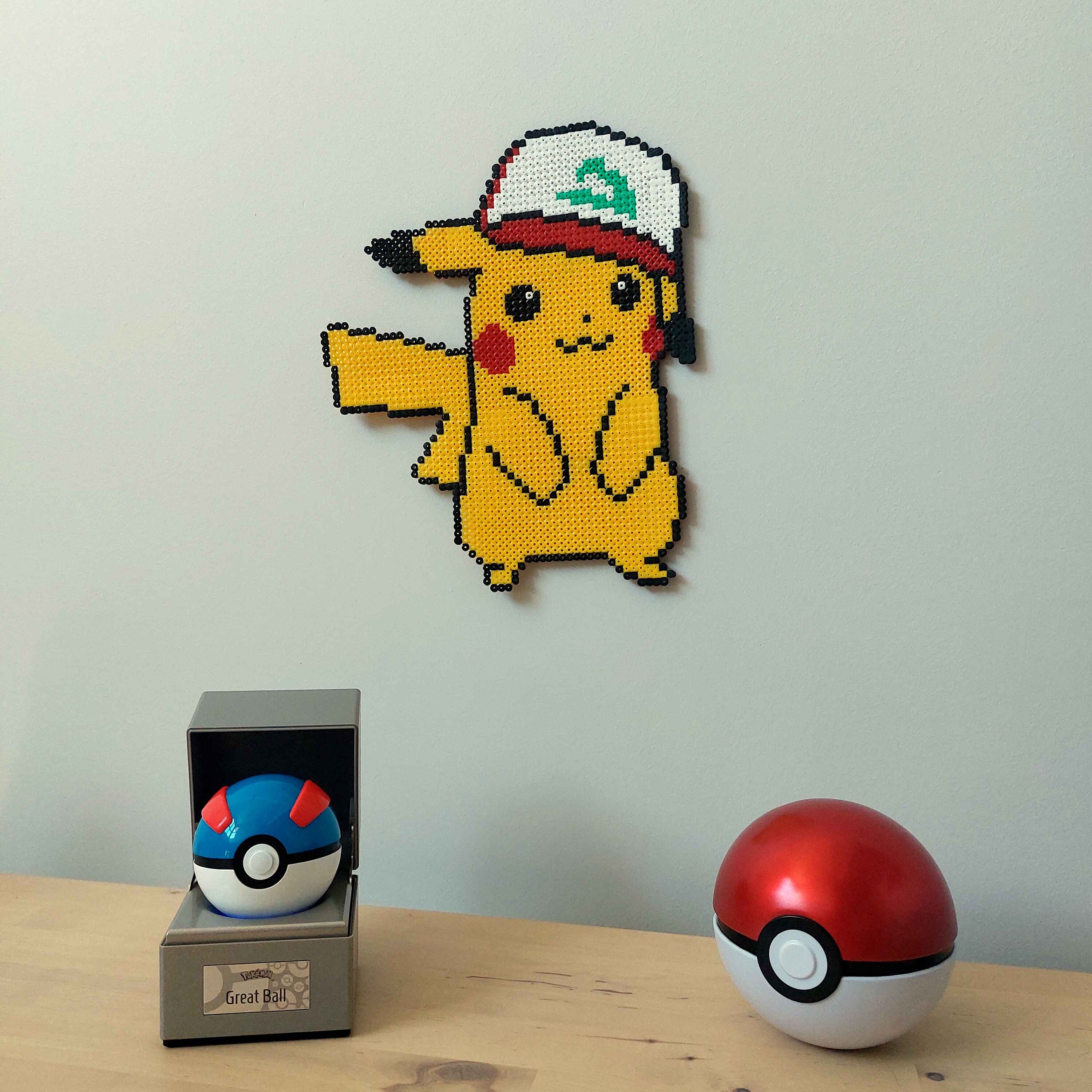 Pikachu With Ash's Cap Pixel Art Perler - Wall Decoration - Etsy