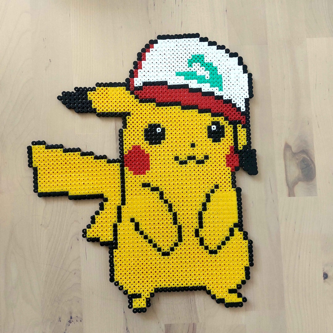 Pikachu With Ash's Cap Pixel Art Perler - Wall Decoration - Etsy