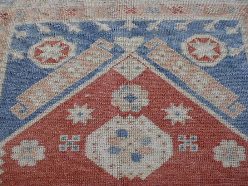 3x4 Blue Red Accent Rug, Handmade, Vintage Turkish Rug, Wool, Entryway ...