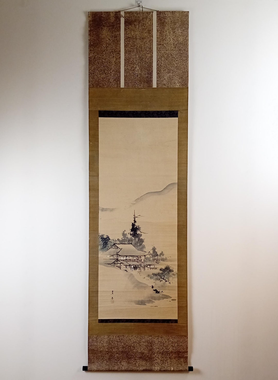 Antique Japanese Scroll, Sumi-e, Ink Painting on Washi, Kakejiku ...