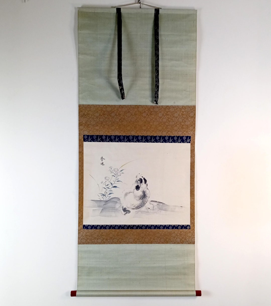 Vintage Japanese Scroll, Sumi-e, Ink Painting on Washi, Kakejiku ...