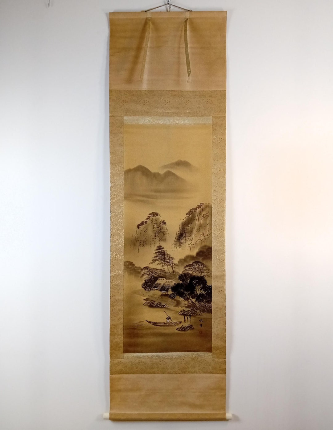 Vintage (antique) Japanese Scroll, Sumi-e, Ink Painting on Silk ...