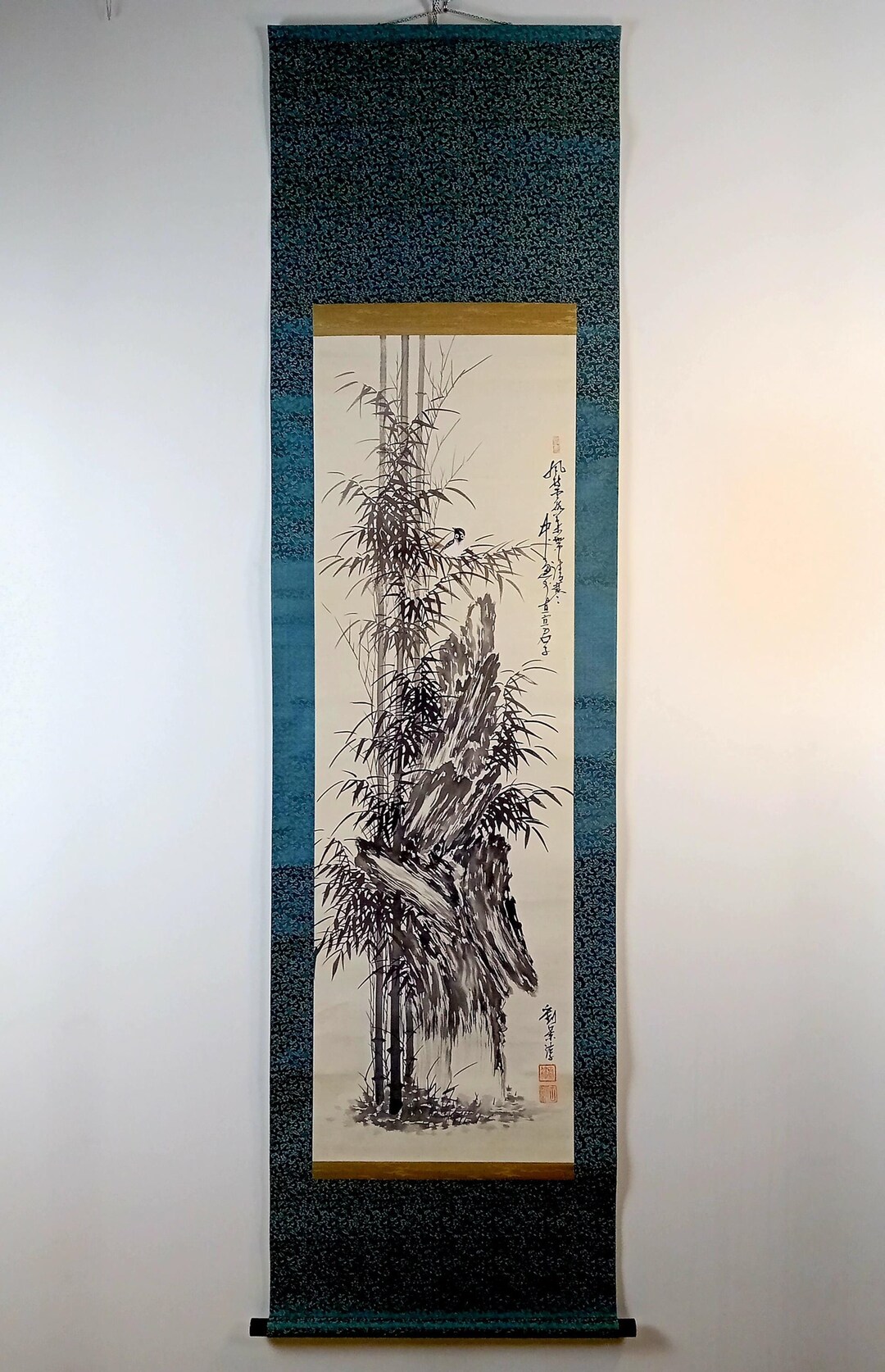 Vintage Japanese Scroll, Sumi-e, Ink Painting on Silk, Kakejiku ...