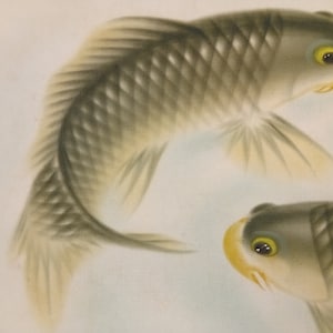 Vintage Japanese Scroll, Sumi-e, Koi Fish, Ink Painting, Kakejiku ...