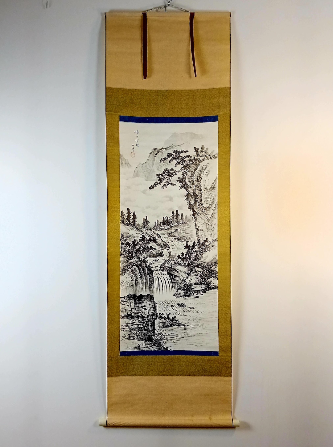 Vintage Japanese Scroll, Sumi-e, Ink Painting on Silk, Kakejiku ...